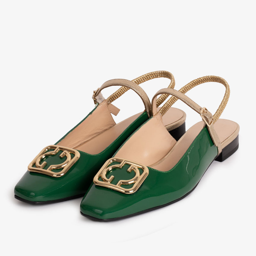The Rosalinda Green Patent Leather Women Flat Slingback Sandal – J ...